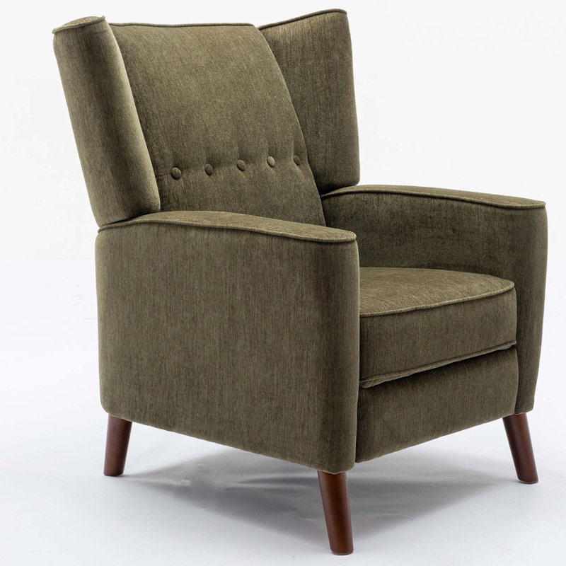 George Oliver Chenille Wingback Recliner Chair Button Tufted Design Pushback Recliner Chair Green Wayfair